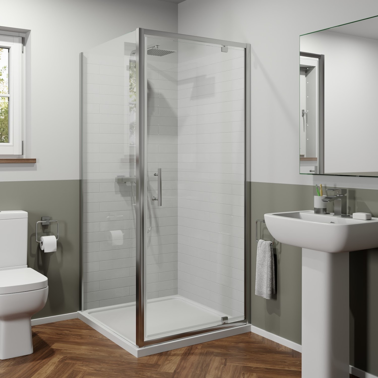 900mm X 900mm Pivot Shower Door Side Panel Enclosure 6mm Safety Glass