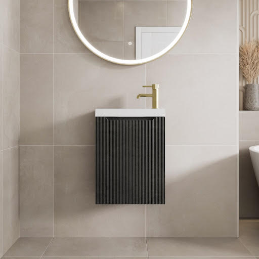 Vitusso Fluted Black Wall Hung Cloakroom Vanity Unit with Basin 400mm