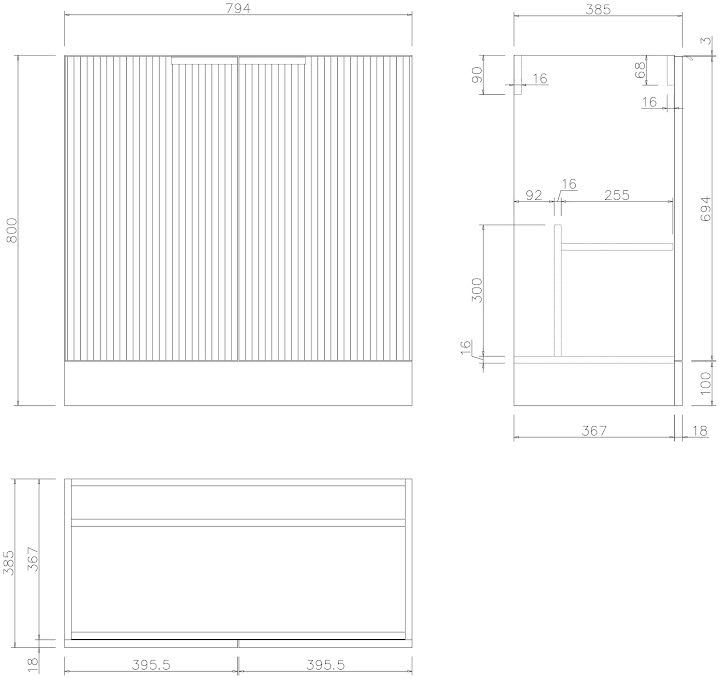 Artis Fluted Freestanding Grey Vanity Unit - 800mm