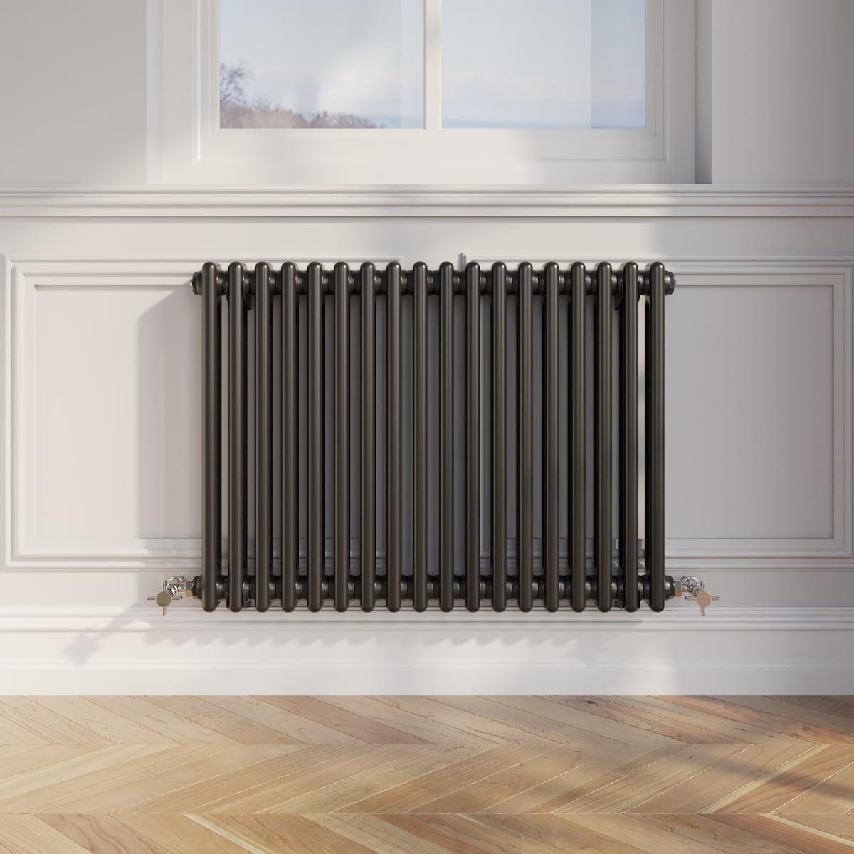 Park Lane Traditional Colosseum Double Bar Column Radiator Black - 600 ...