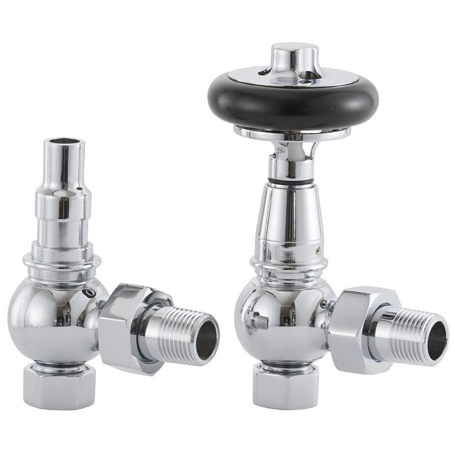 Arroll Wooden Head Thermostatic Radiator Valve & Lockshield Chrome