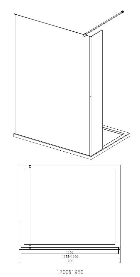 Diamond Wet Room Shower Screen 1200mm - Swivel Return Chrome