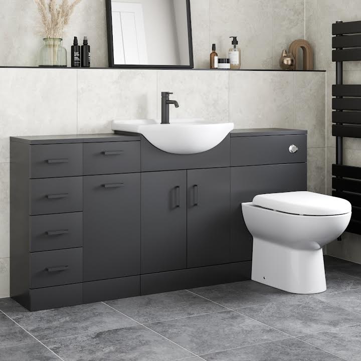 Alpine Black Toilet & Basin Vanity Unit Combination with Laundry ...