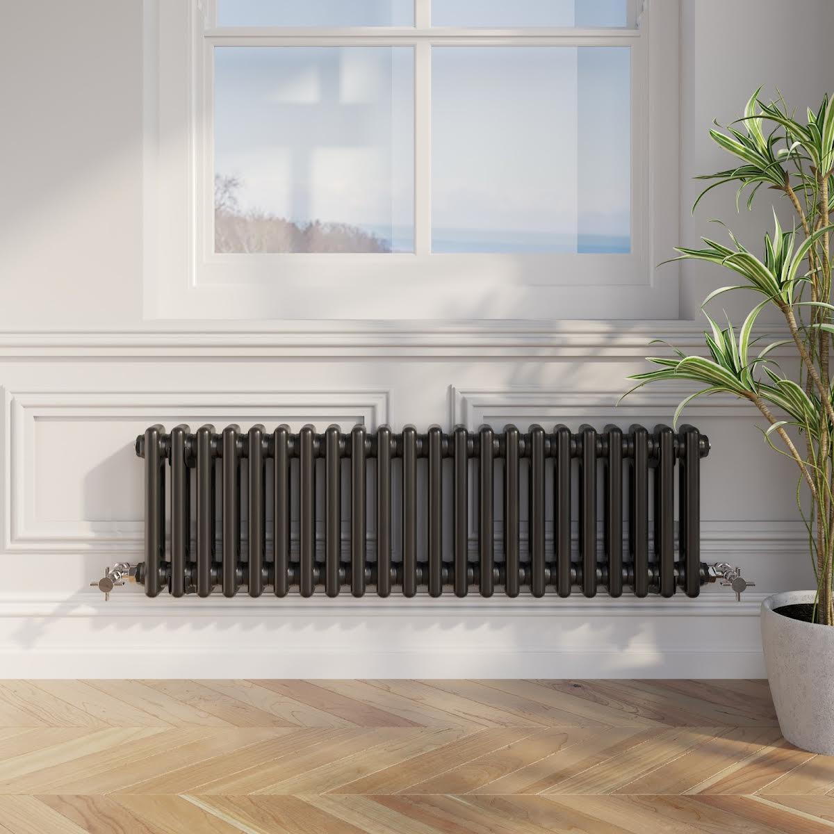 Park Lane Traditional Colosseum Double Bar Column Radiator Black - 300 ...