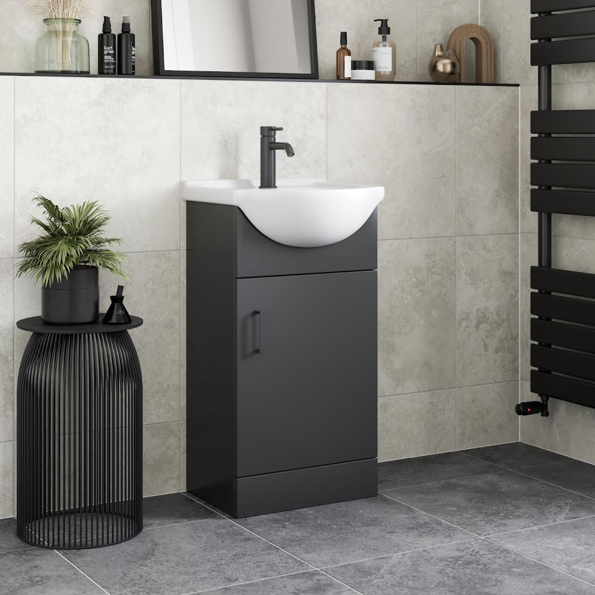 Alpine Black Freestanding Cloakroom Vanity Unit with Basin 450mm