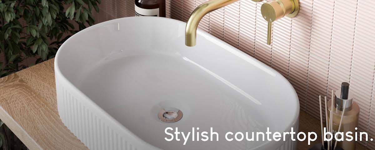 Affine Fluted Countertop Basin Gloss White - 573 x 358mm