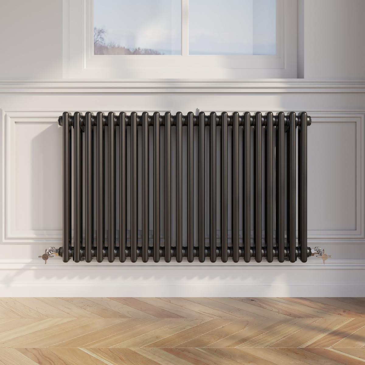 Park Lane Traditional Colosseum Double Bar Column Radiator Black - 600 ...