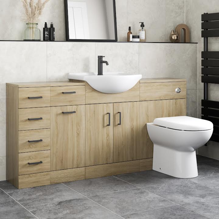 Alpine Oak Toilet & Basin Vanity Unit with Laundry