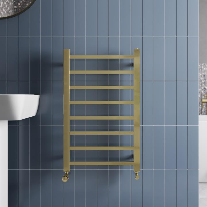 Solaro Square Bar Towel Radiator Brushed Brass - 800 x 500mm