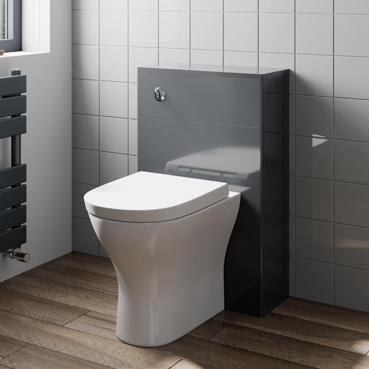 Artis Grey Gloss Concealed Cistern Unit & Arles Toilet - 500mm Width ...