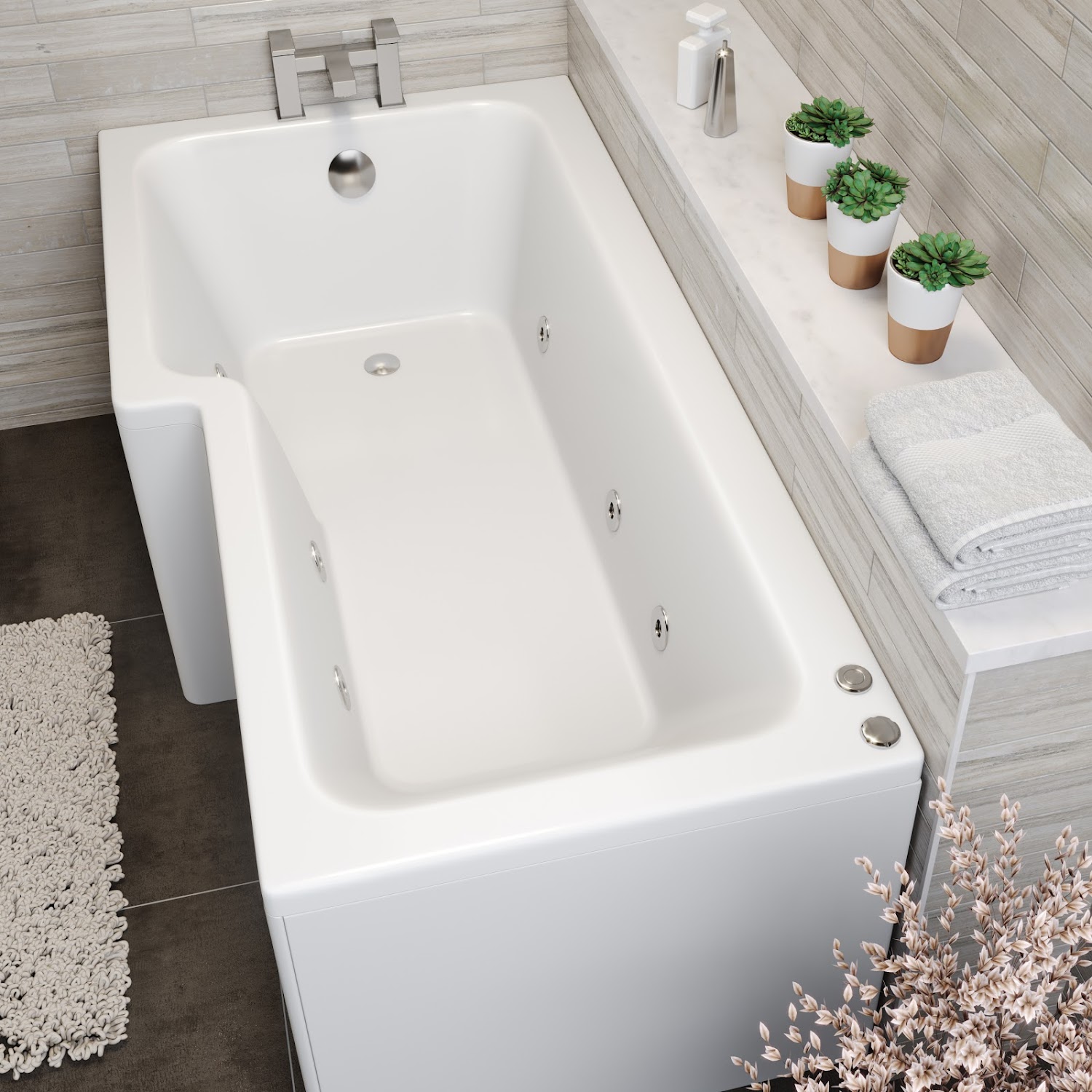 L Shape 1700 x 850mm LH Whirlpool Jacuzzi Bath Vitura 6 Jets Screen ...