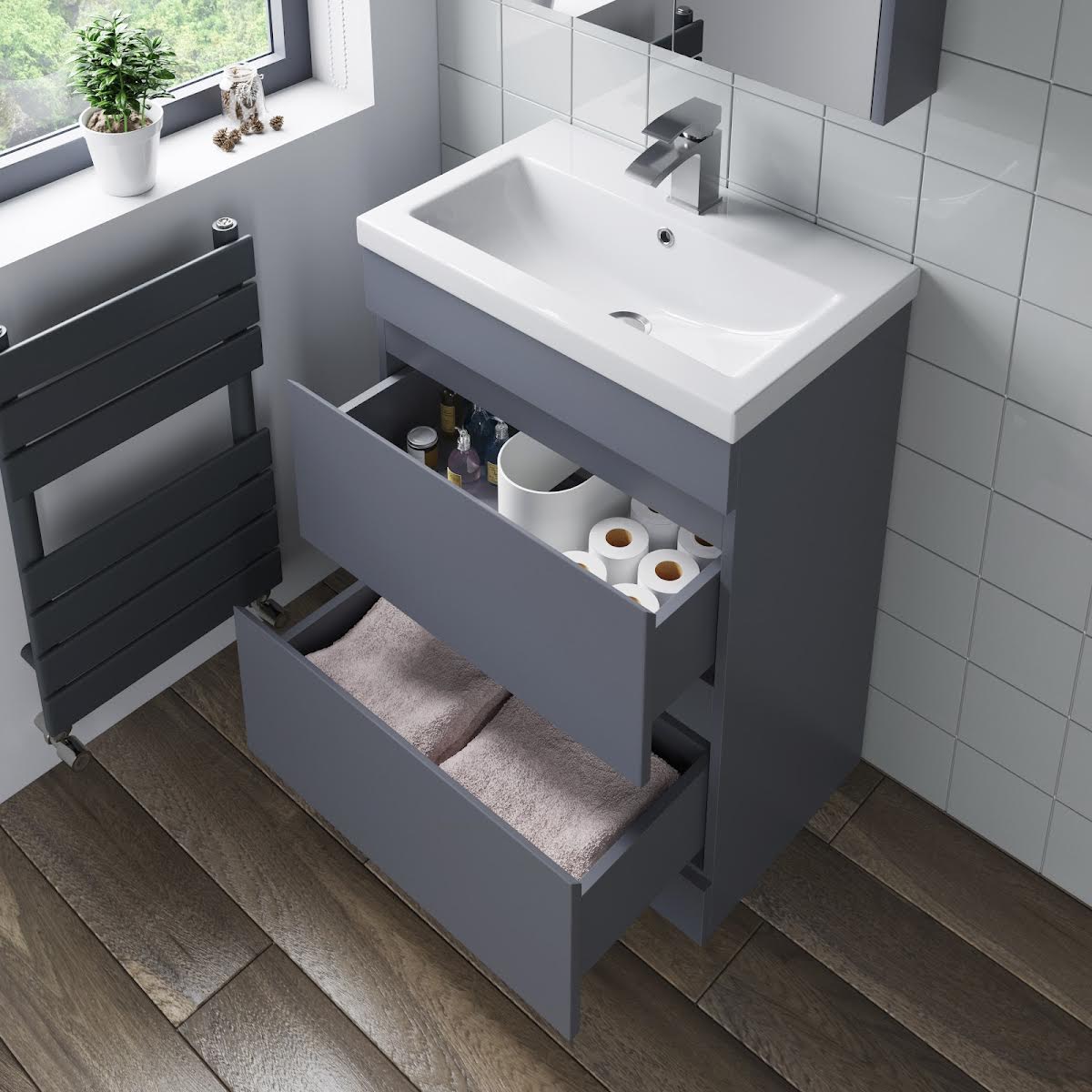 Artis Centro Grey Gloss Free Standing Drawer Vanity Unit & Basin