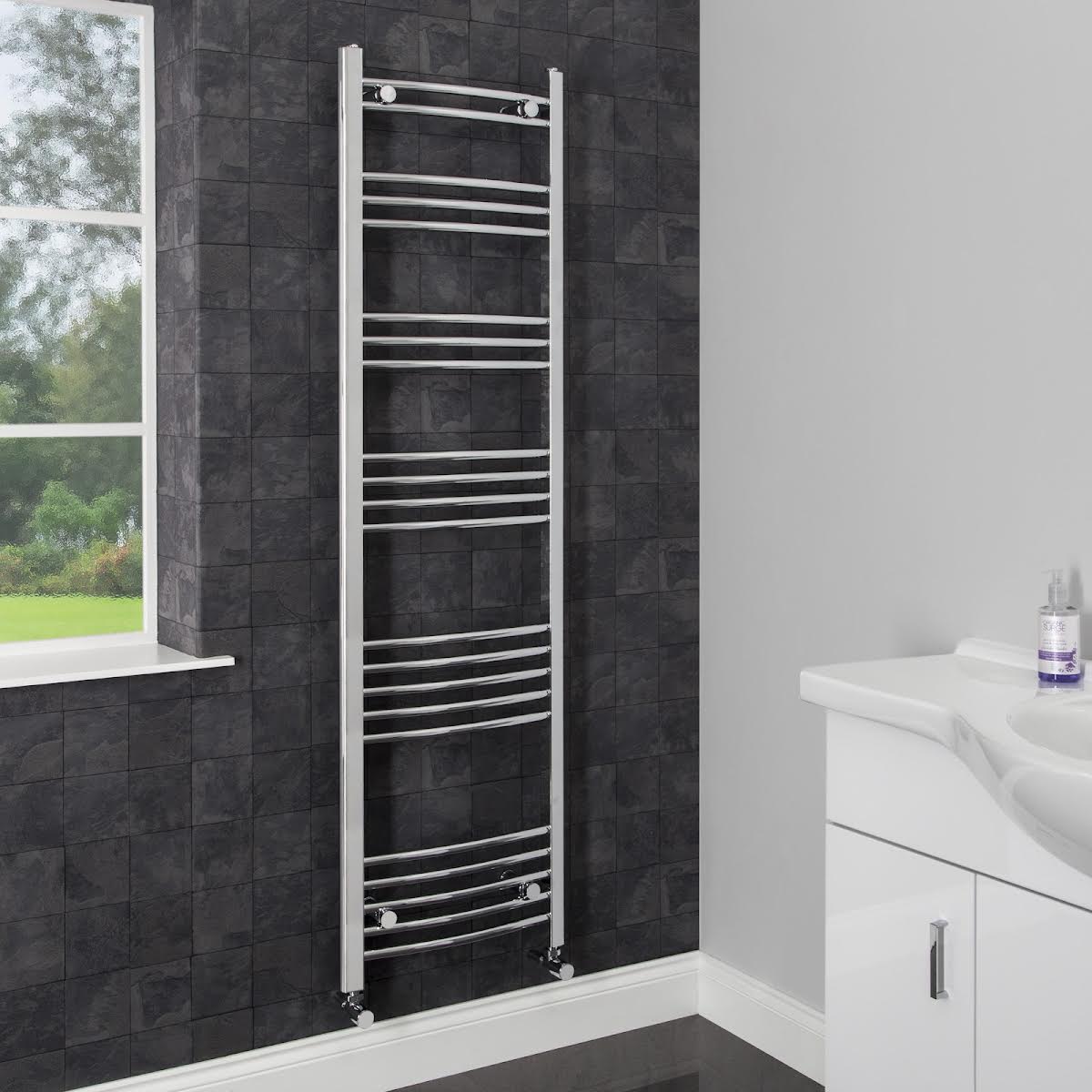 DuraTherm Heated Towel Radiator Chrome 1600x450mm Curved
