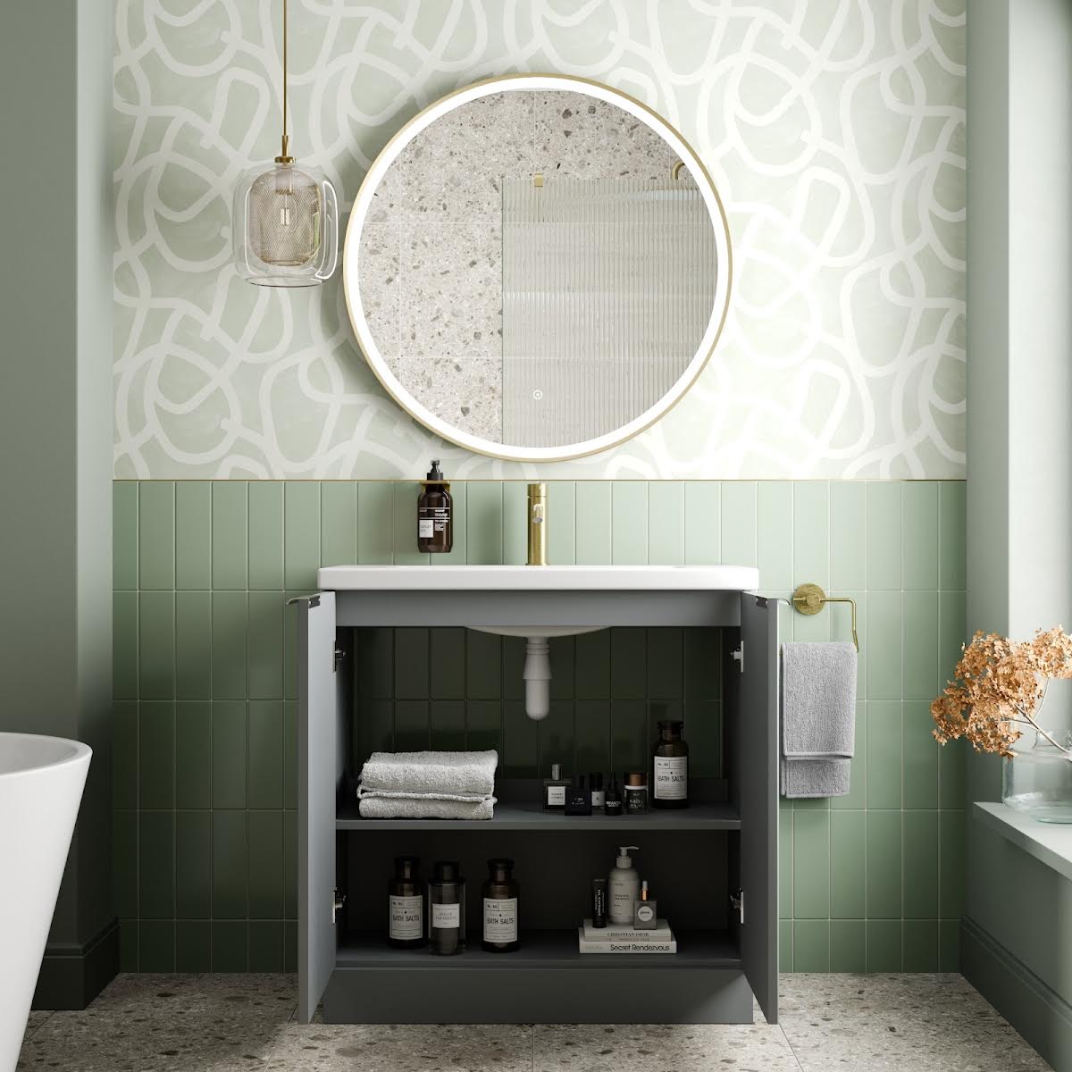 Artis Fluted Freestanding Grey Vanity Unit - 800mm