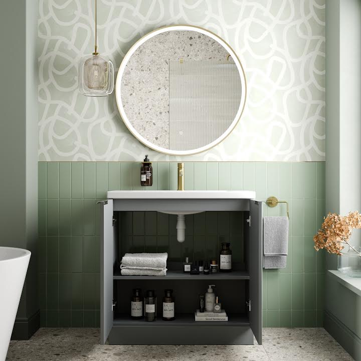 Artis Fluted Freestanding Grey Vanity Unit - 800mm