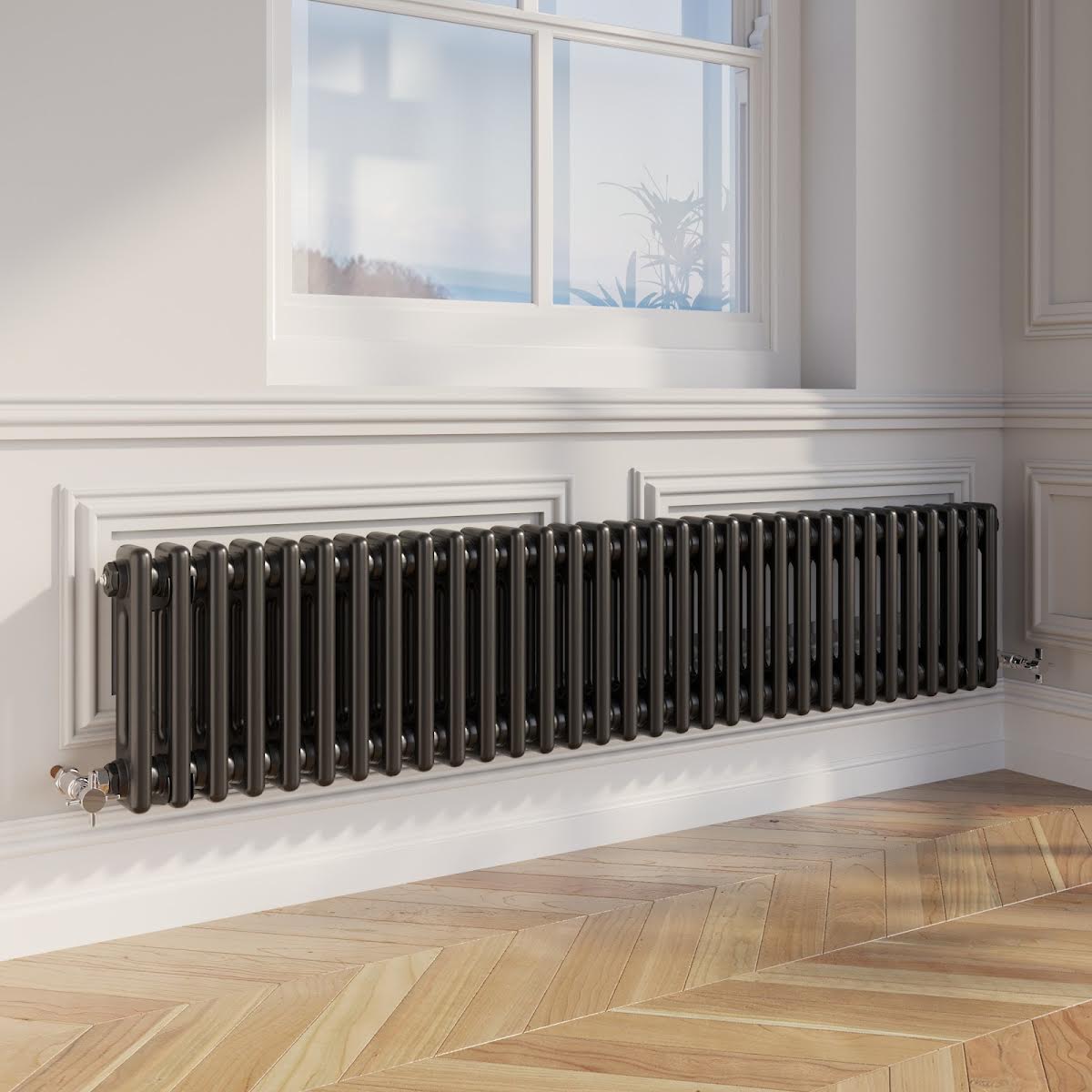 Park Lane Traditional Colosseum Double Bar Column Radiator Black - 300 ...