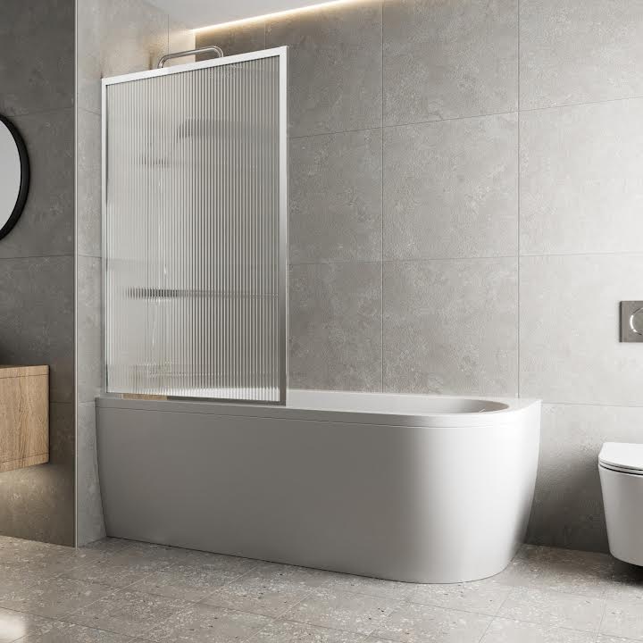 Luxura Square Framed Fluted Bath Shower Screen 800mm - 6mm Chrome