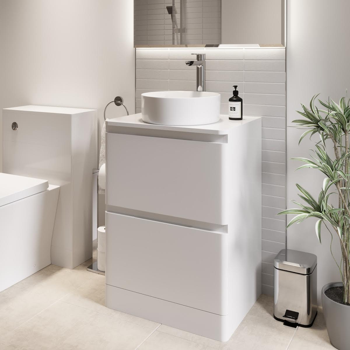 Regis Forma 600mm White Countertop Vanity Unit & Lyon White Basin