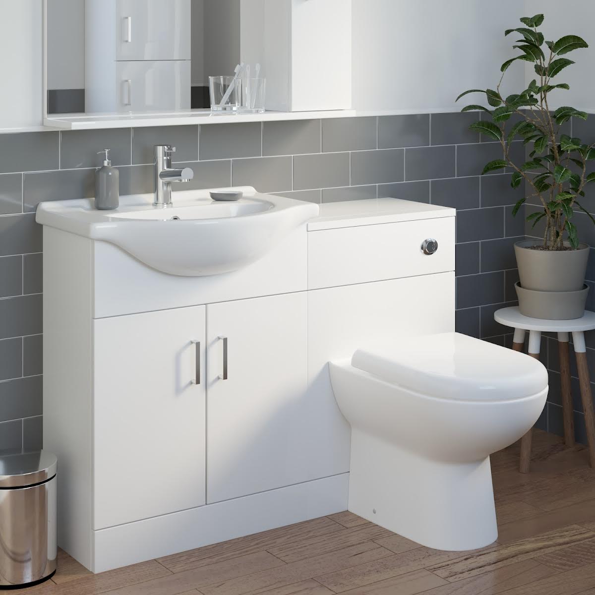 Alpine White Gloss Toilet & Vanity Unit with Basin - 1150mm