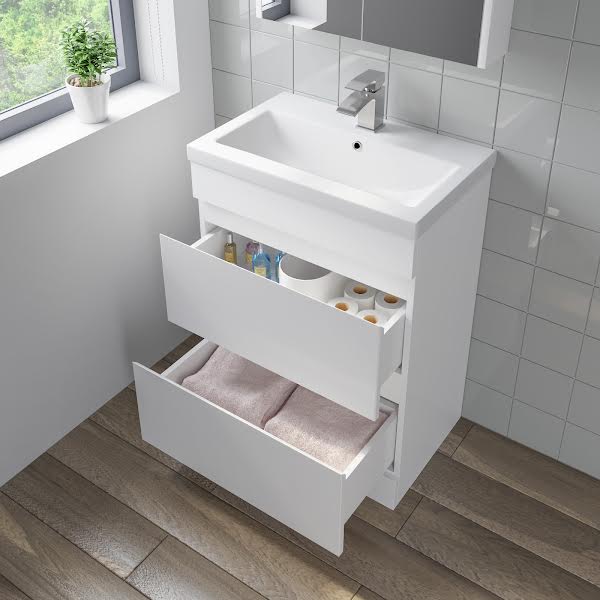 Artis Centro White Gloss Free Standing Drawer Vanity Unit 600mm