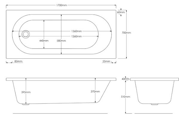 Ceramica Single Ended Curved Bath With Side Panel - 1700x700mm