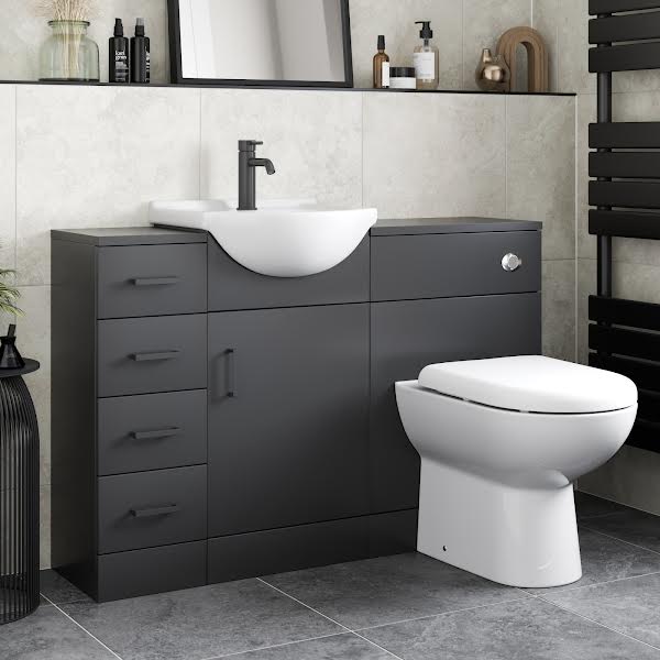 Alpine Black Toilet & Vanity Unit with Basin & Drawer Unit 1165mm