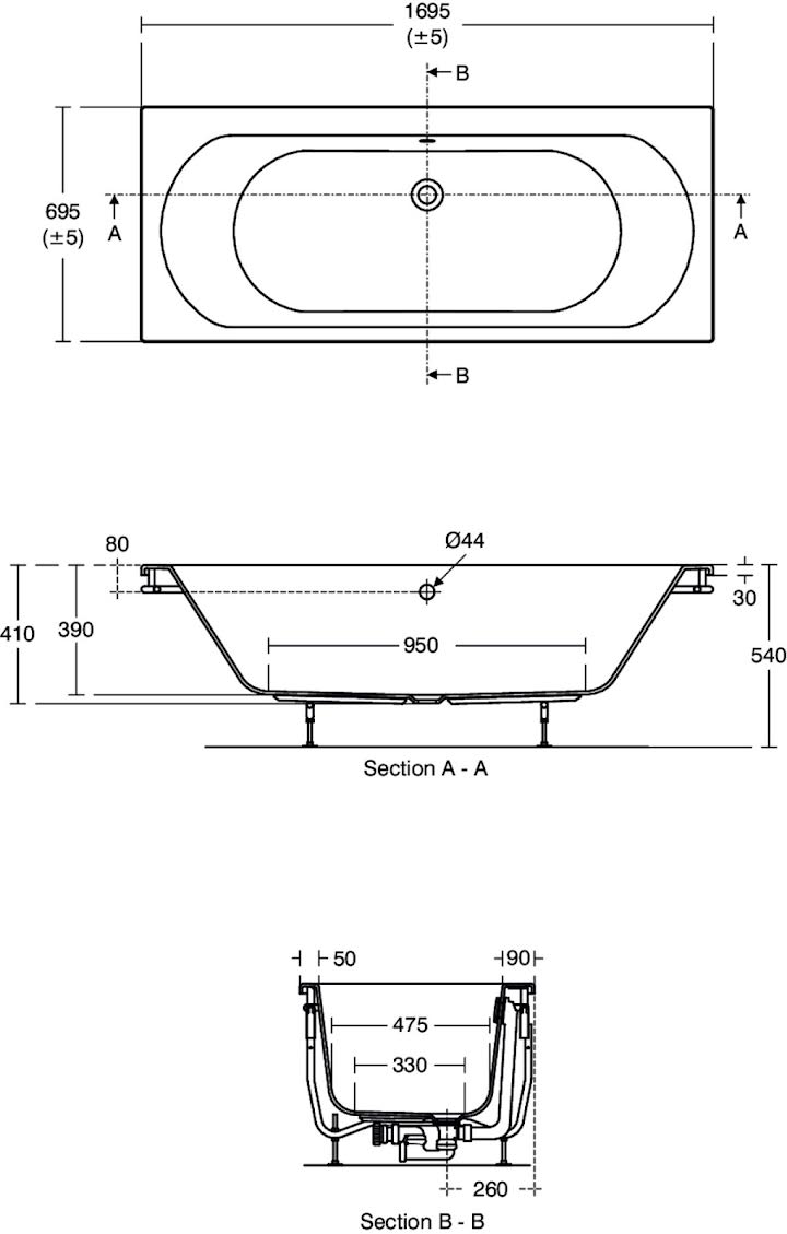 Ideal Standard Tesi Double Ended Bath 1700 x 700mm T360501
