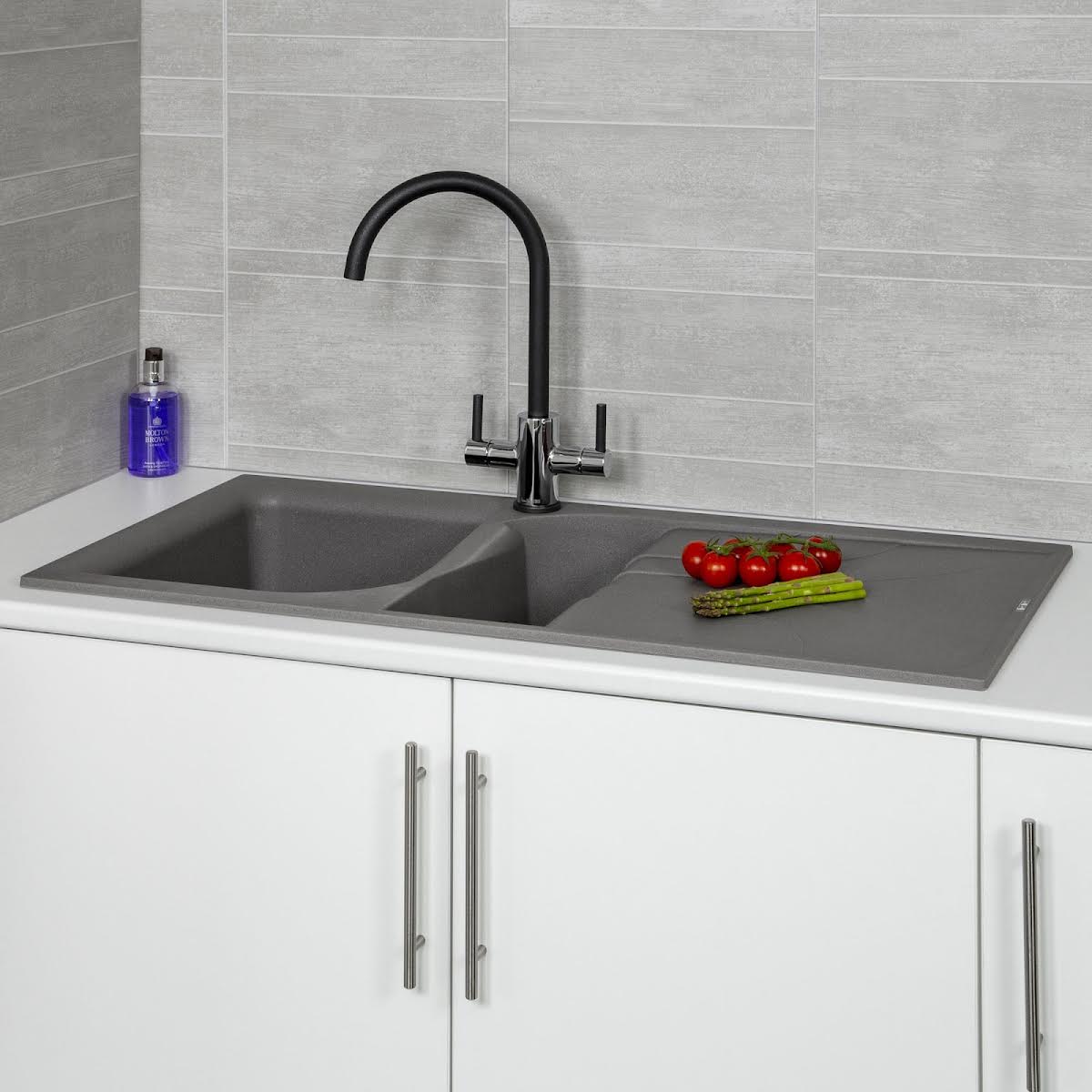 Reginox Elleci Grey Granite 1.5 Bowl Kitchen Sink with Waste Incl