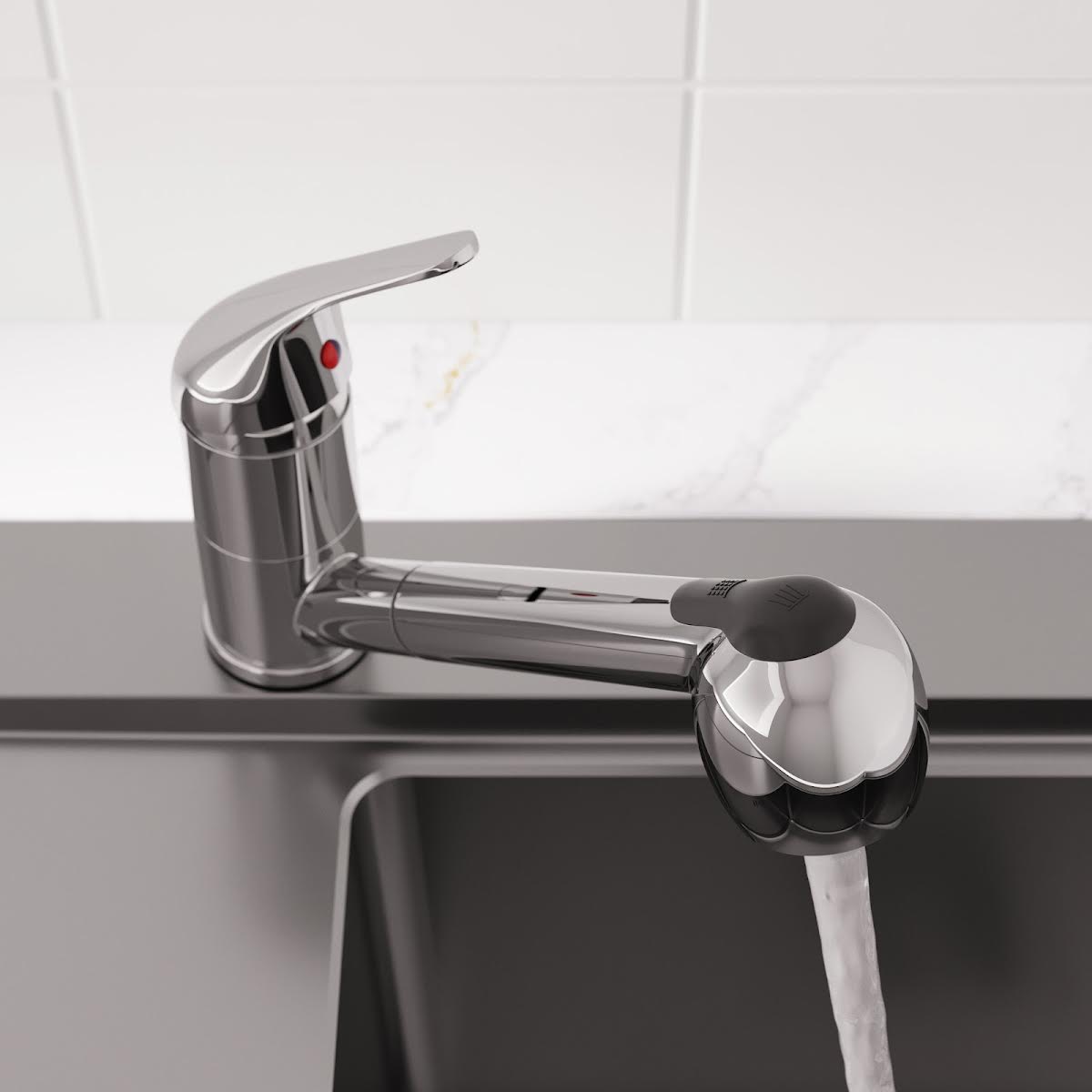 Essentials Pull Out Kitchen Tap - Single Lever Chrome