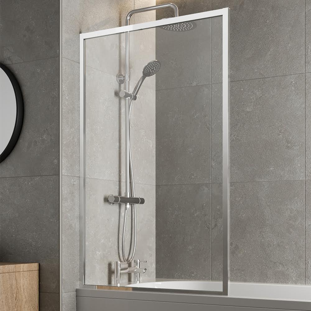 Luxura Square Framed Bath Shower Screen 800mm - 6mm Chrome