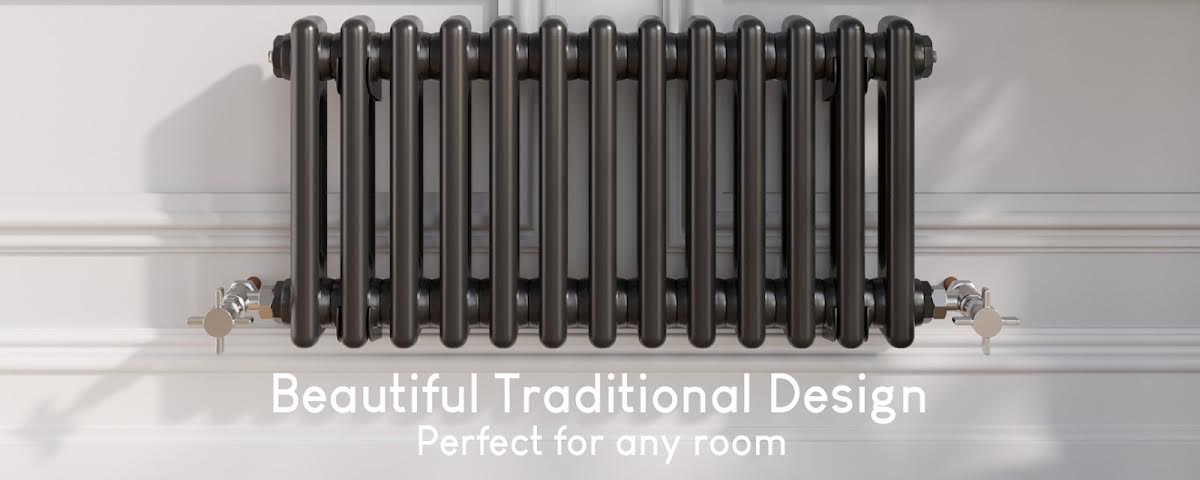 Park Lane Traditional Colosseum Double Bar Column Radiator Black 300 x ...