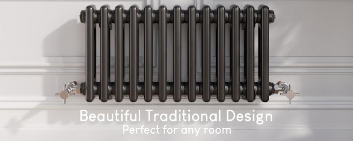 Park Lane Traditional Colosseum Double Bar Column Radiator Black 300 x ...