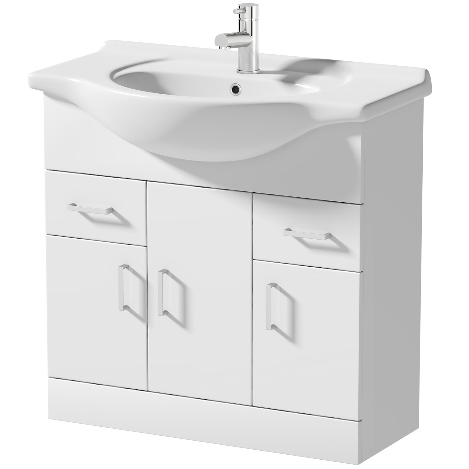850mm Bathroom Vanity Unit & Basin Sink Tap + Waste Gloss White ...