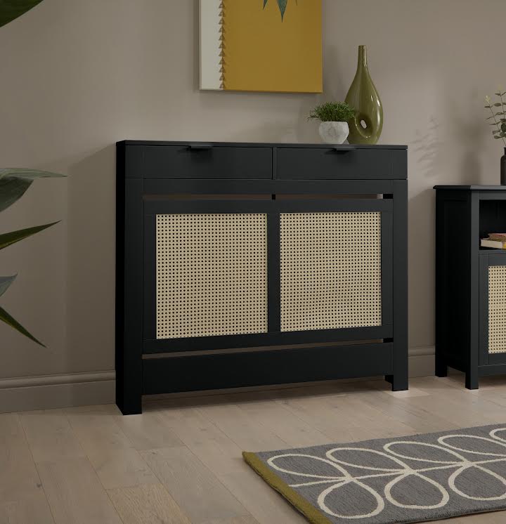 Vale Designs Rattan Black Radiator Cover - Medium with Drawers