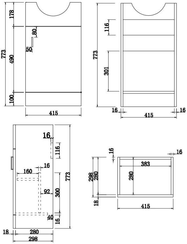 Alpine Black Freestanding Cloakroom Vanity Unit with Basin 450mm