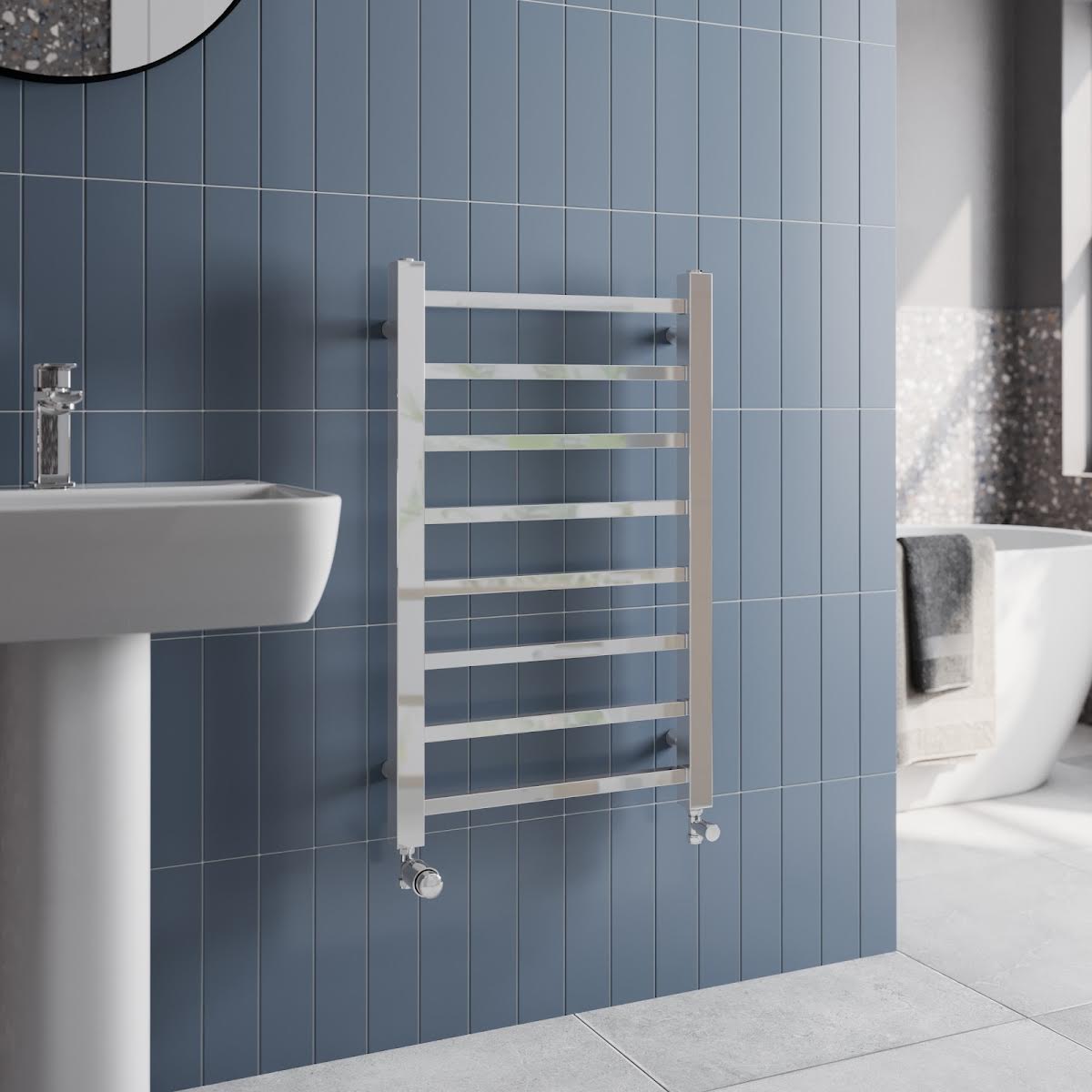 Solaro Square Bar Towel Radiator Chrome - 800 x 500mm