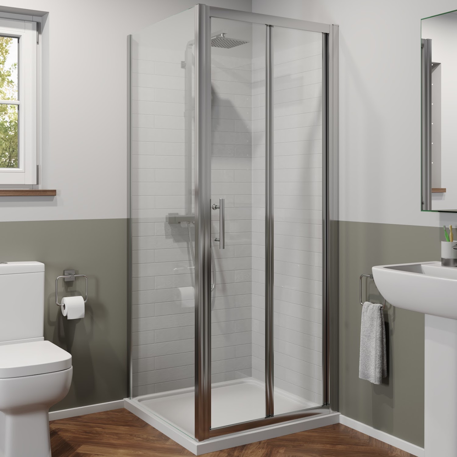 760mm X 760mm Bathroom Bi Fold Shower Door Enclosure Side Panel Framed