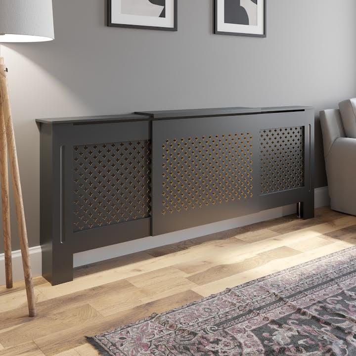 Radiator Cover Adjustable - Dark Grey Cross Pattern