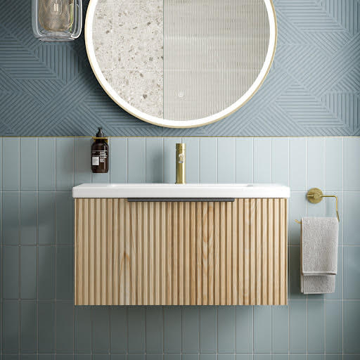 Artis Fluted Wall Hung Wood Vanity Unit - 800mm