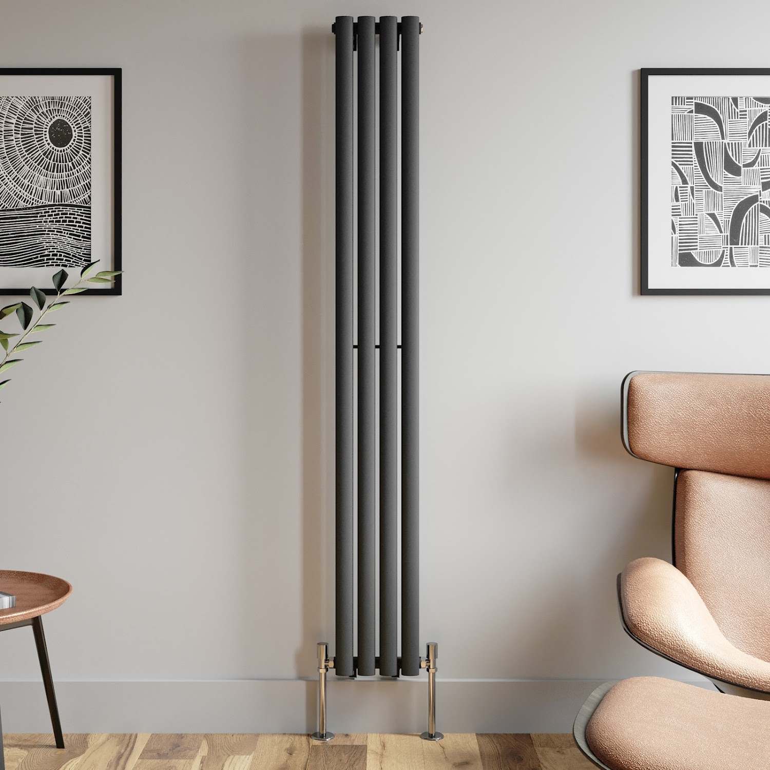 Anthracite Designer Radiator Vertical Oval Column Single Panel Rad ...