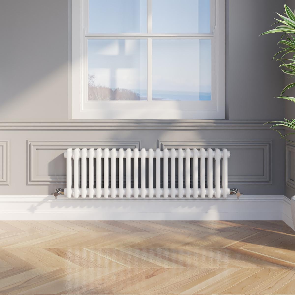 Park Lane Traditional Colosseum Double Bar Column Radiator White 300 x ...