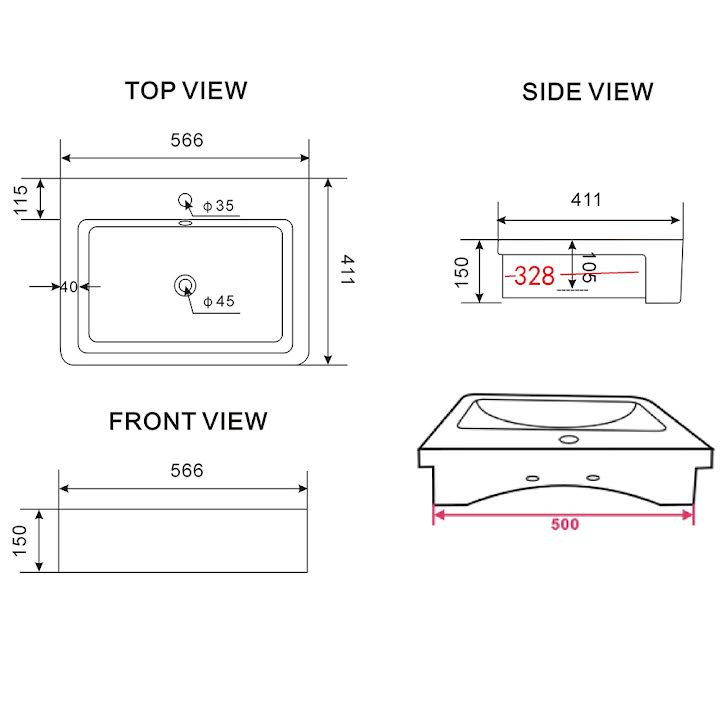 Ceramica Semi-Recessed Basin 600mm