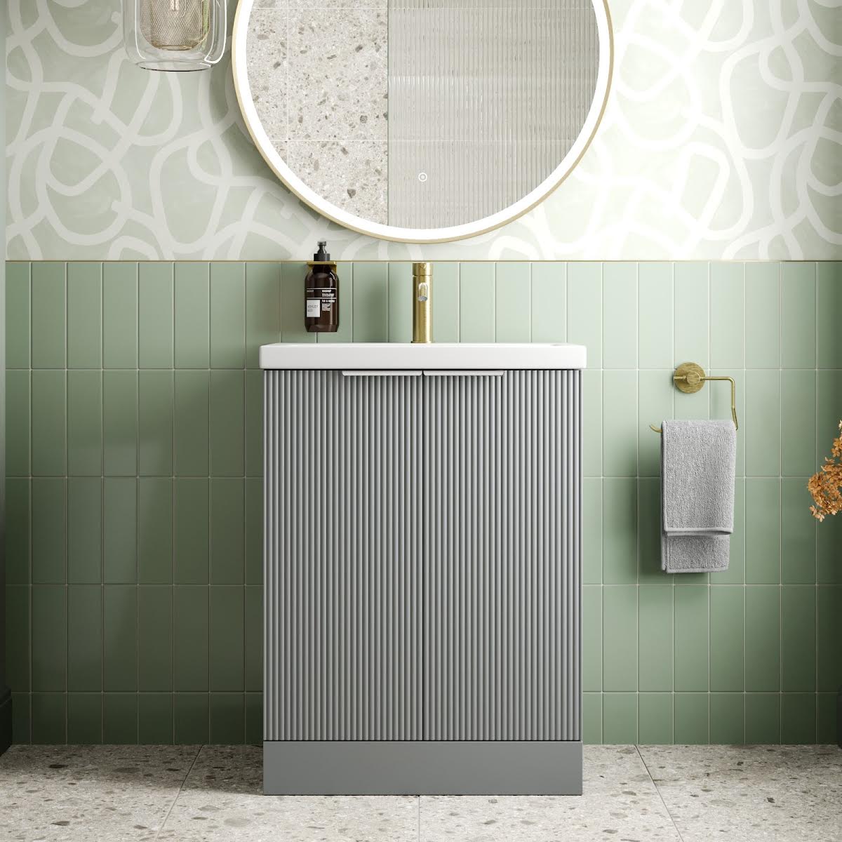 Artis Fluted Freestanding Grey Vanity Unit - 600mm