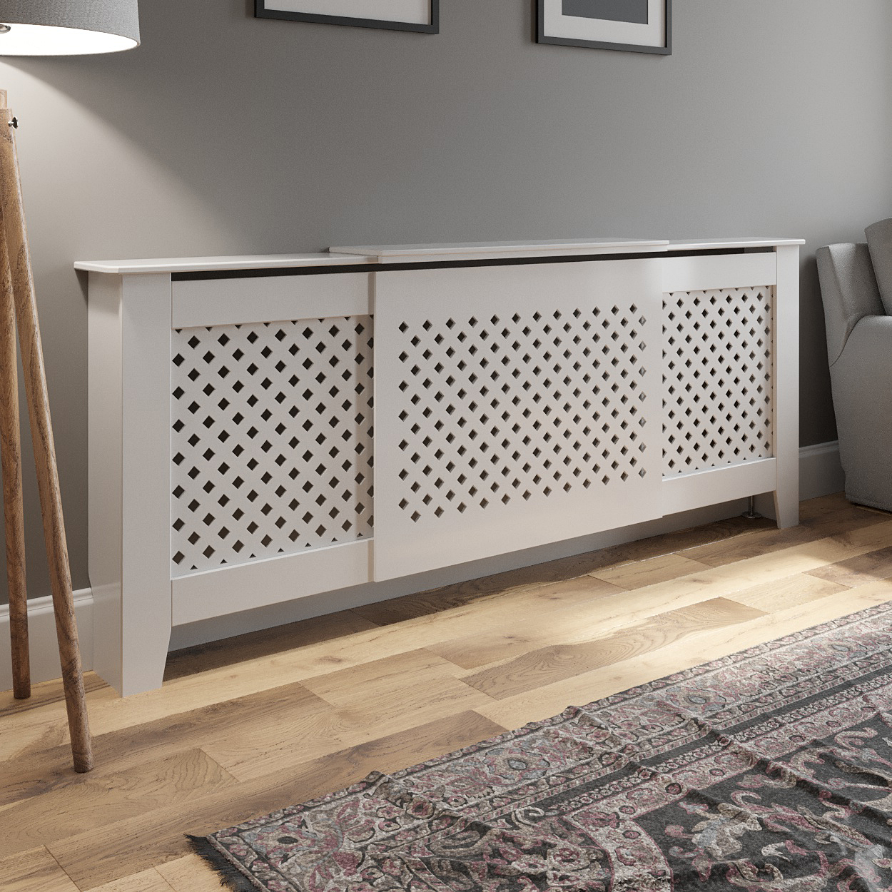 Radiator Cover Wall Cabinet Adjustable MDF Wood White Diamond Style ...