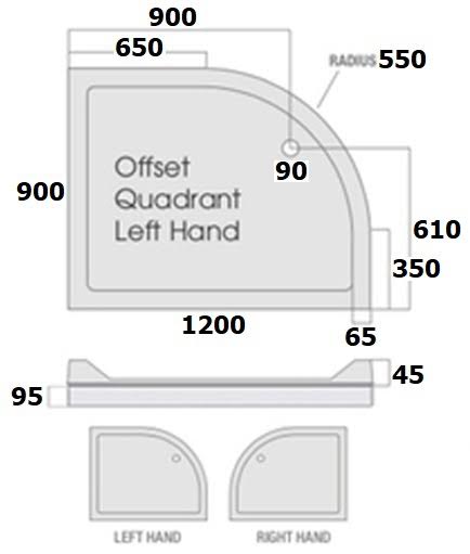 Diamond Frameless Offset Quadrant Shower Enclosure 1200x900mm
