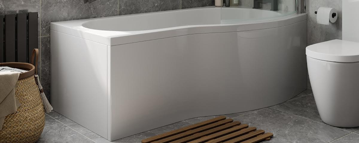 Ceramica P Shaped Shower Bath Bundle 1700mm R w/ Screen, Panels