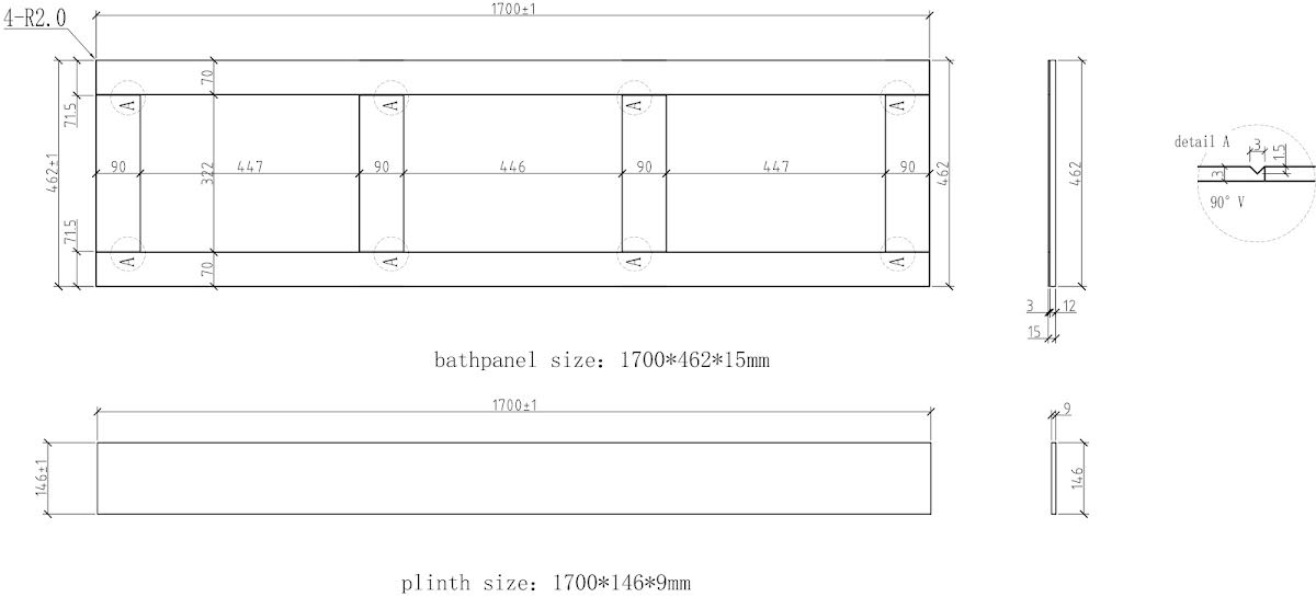 Ceramica Black Gloss Bath Panel 1700mm - Side MDF