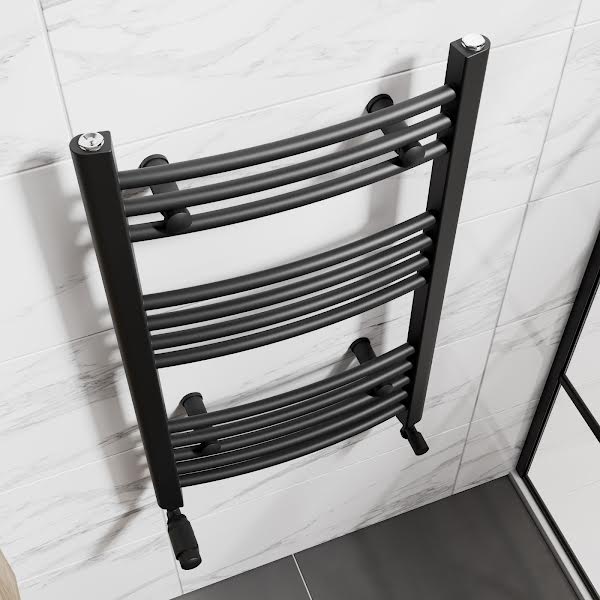DuraTherm Curved Towel Radiator Matt Black - 1200 x 600mm