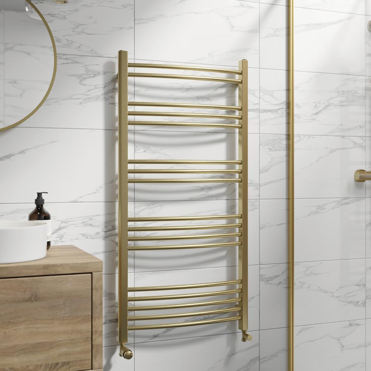 DuraTherm Curved Heated Towel Radiator Brass 1200x600mm