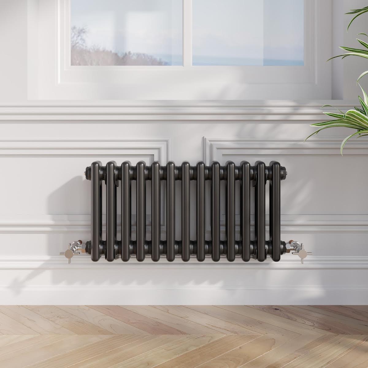 Park Lane Traditional Colosseum Double Bar Column Radiator Black 300 x ...